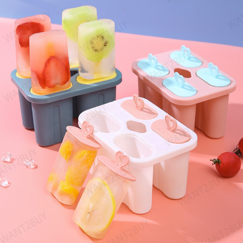4 IN 1 Handmade DIY Fruit Ice Cream Maker Model Popsicle Mold Ice Cube ...