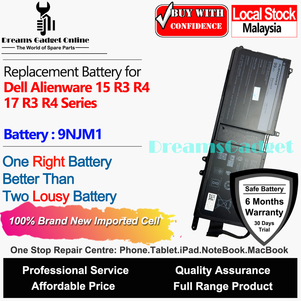 Replacement Notebook Battery 9NJM1 for Dell Alienware 15 R3 R4 17 R3 R4 ...