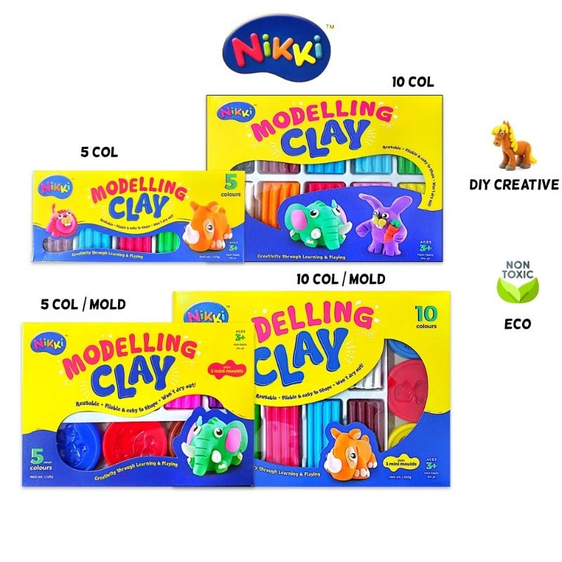 Nikki Modelling Clay / Plasticine / Tanah Liat (5 /10 Colour) | Shopee ...
