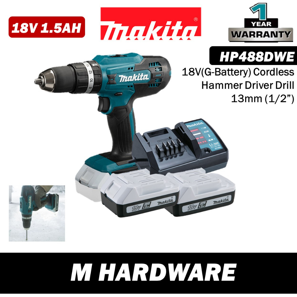 Makita HP488DWE 18V(G-Battery) Cordless Hammer Driver Drill 13mm (1/2") | Shopee Malaysia