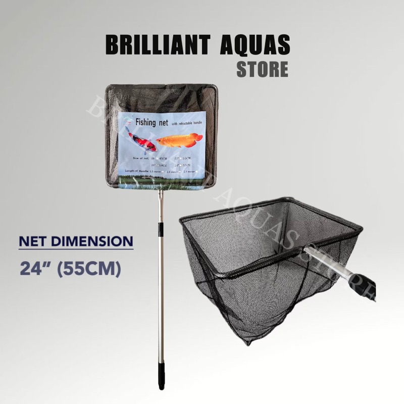 55cm Square Handling Koi Fish Net With 1.5 Meter Retractable Handle For ...