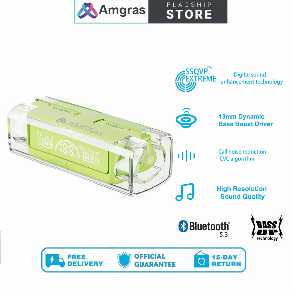 Amgras TWS Bluetooth 5.3 headset HIFI Sound earplug touch noise ...