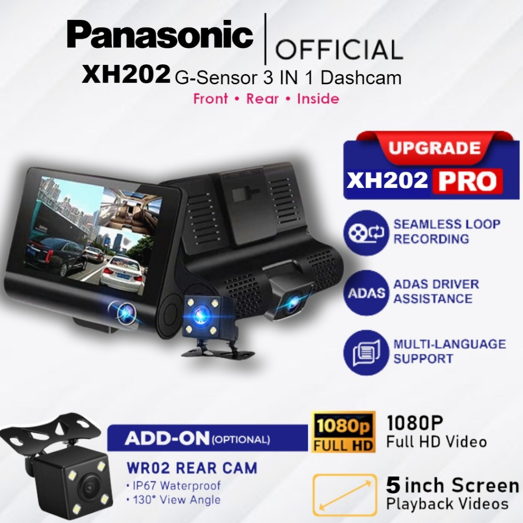 Panasonic XH202 3 in 1 Dash Cam Car Camera DVR HD 1080P 170 Wide Angle ...
