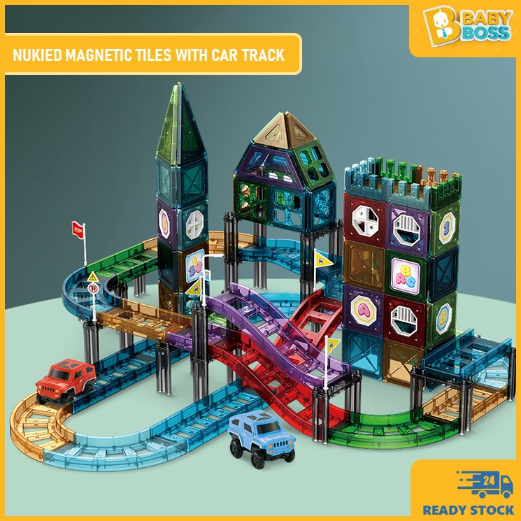 BabyBoss Nukied Magnetic Tile Car Track Building Blocks Magnet Toys 3D ...