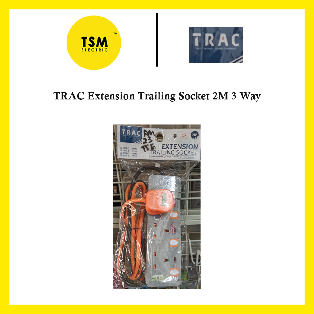 [sirim] Surge Protector Trac Extension Trailing Socket 2m 3 Way Shopee Malaysia
