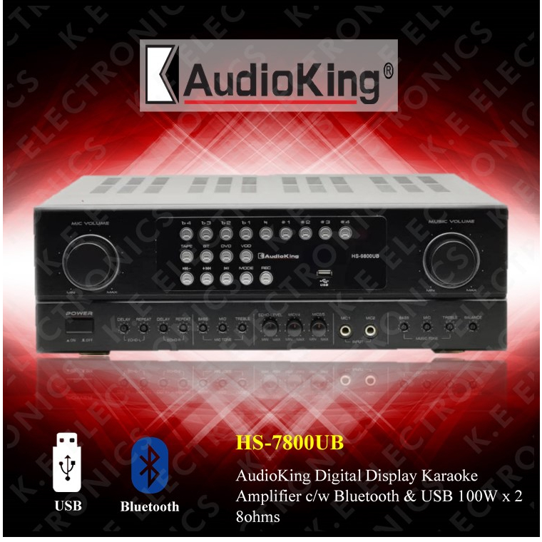 Audio King HS-7800UB 100 Watts x 2 Karaoke Amplifier with Bluetooth/USB ...