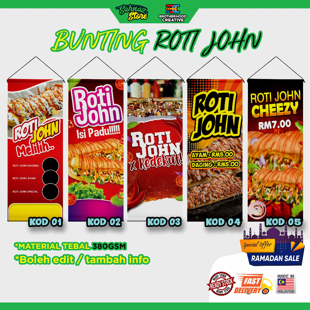 Bunting Roti John | Bunting Banner produk makanan readymade design ...