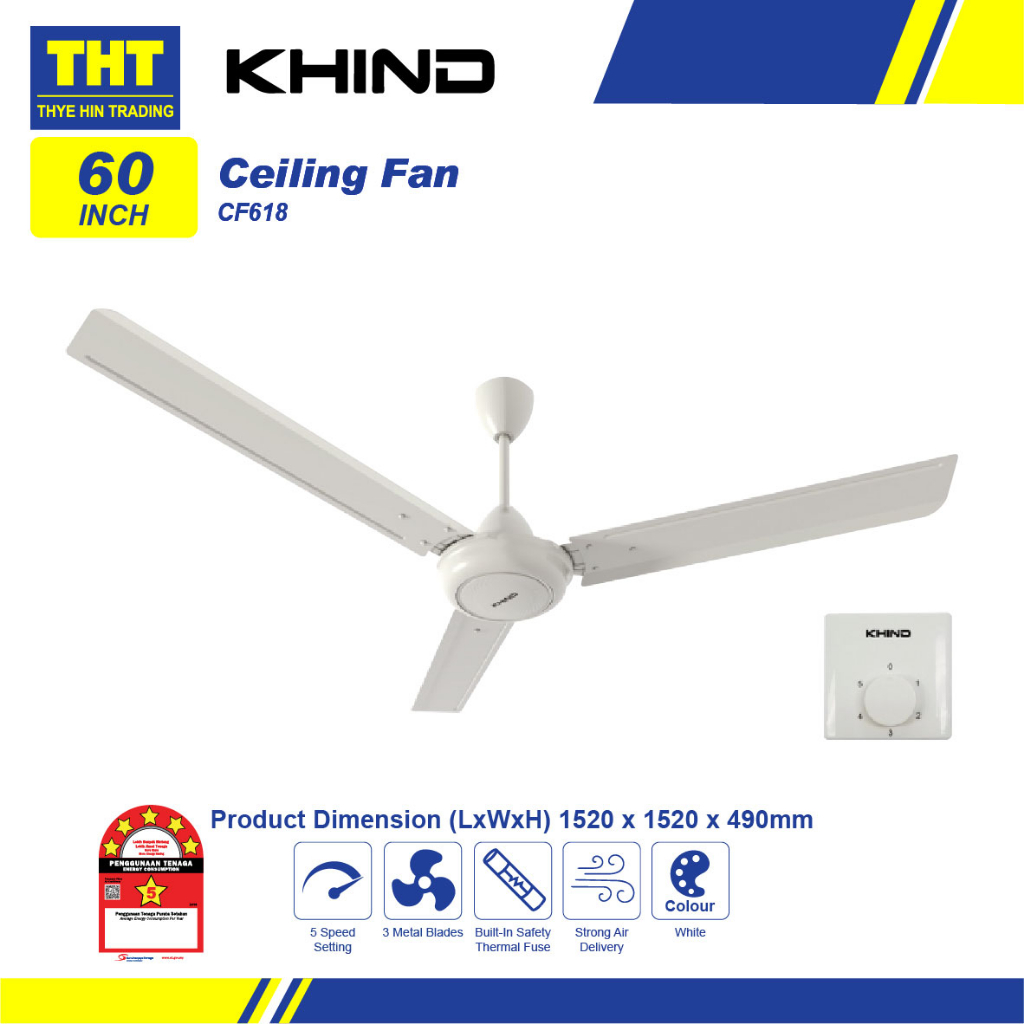 KHIND 60'' Ceiling Fan CF618 ( twin pack) Black/White | Shopee Malaysia