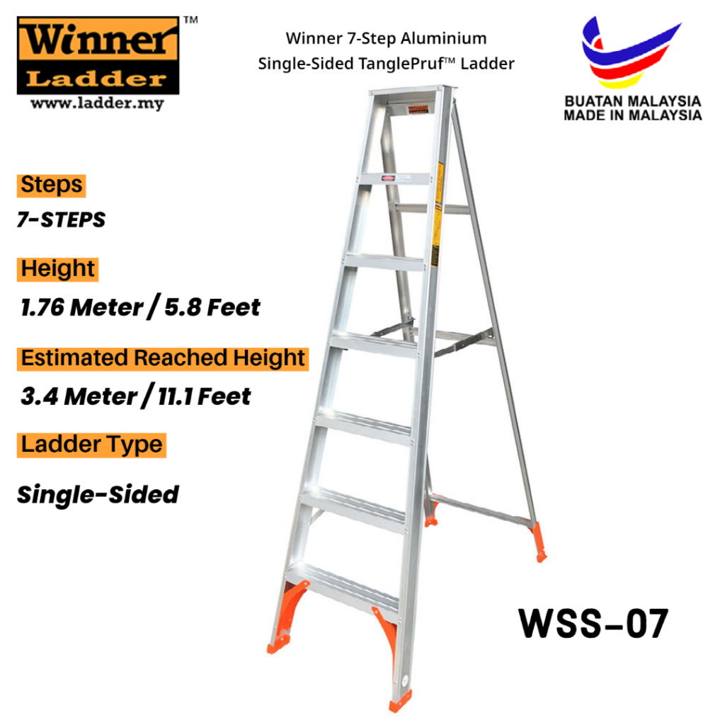 Winner 7-Step Aluminium Single-Sided TanglePruf™ Ladder | Shopee Malaysia