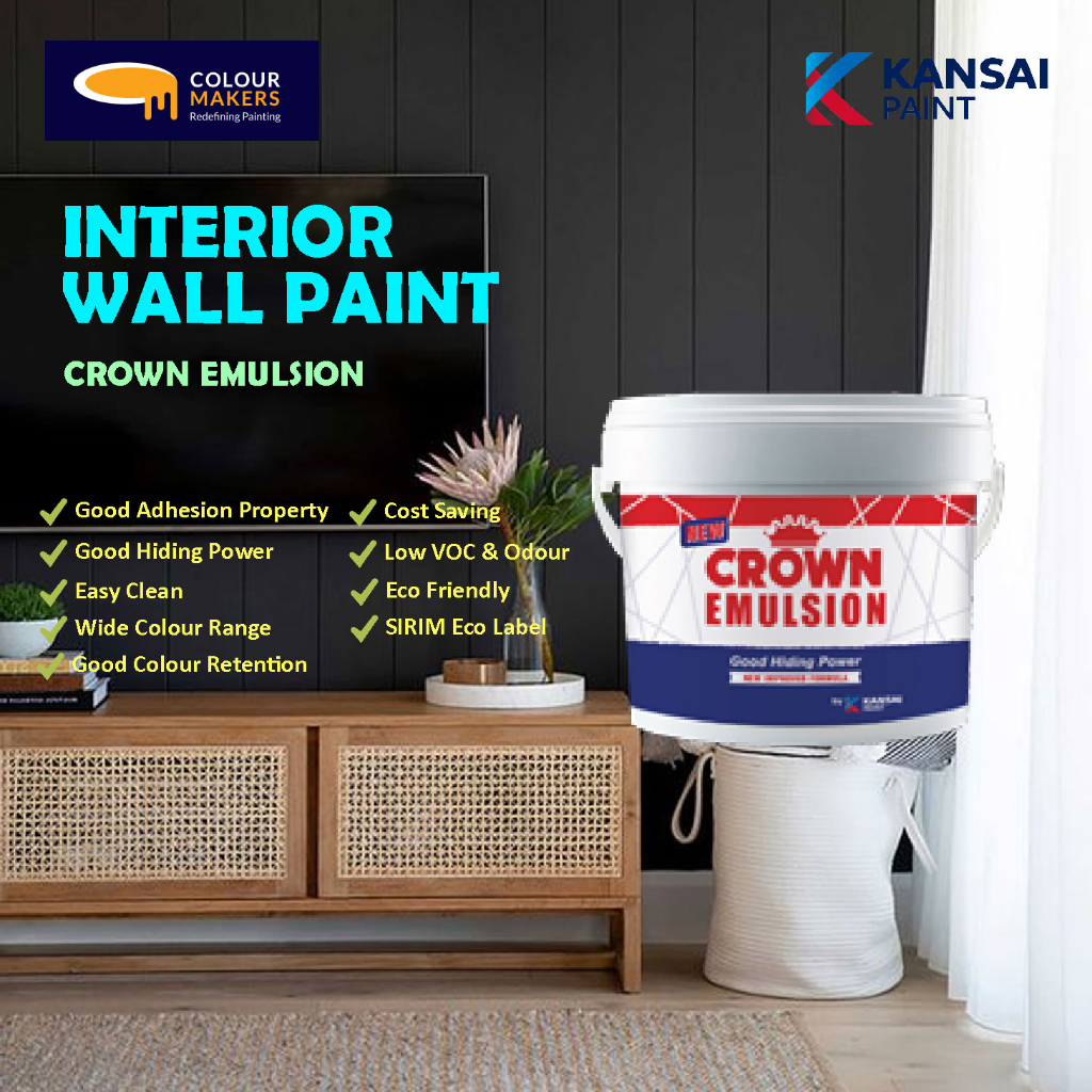 Kansai Crown Emulsion 18L (Part 3/4) Cat Dinding Dalam Rumah Interior ...