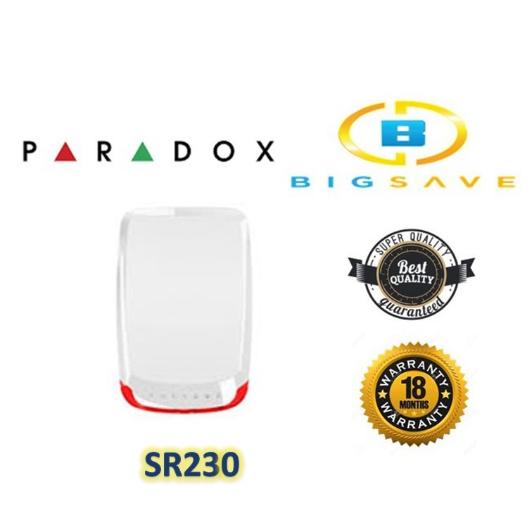 PARADOX SR230 WIRELESS EXTERNAL SIREN WITH BUILT-IN BLUE/RED STOBE ...