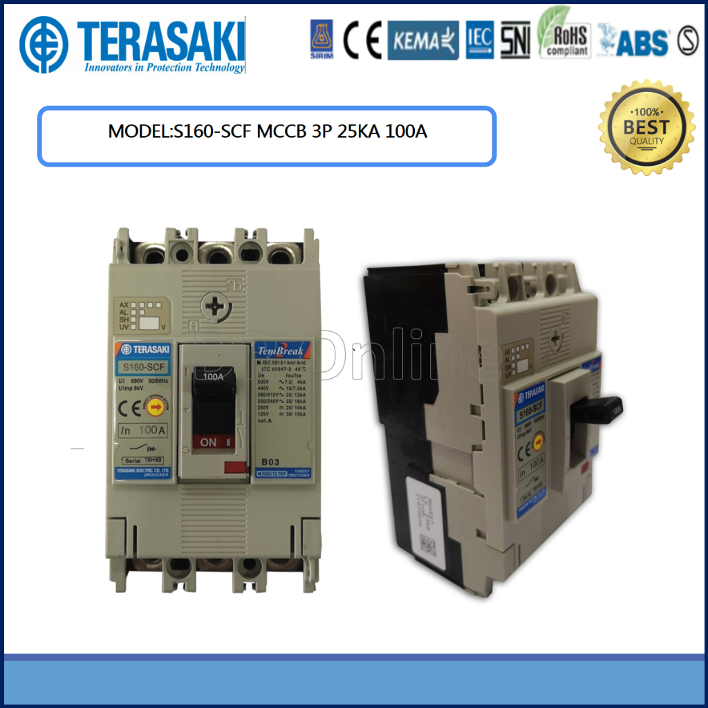 TERASAKI MCCB MOULDED CASE CIRCUIT BREAKER MCCB 3P 25KA 100A S160SCF | Shopee Malaysia
