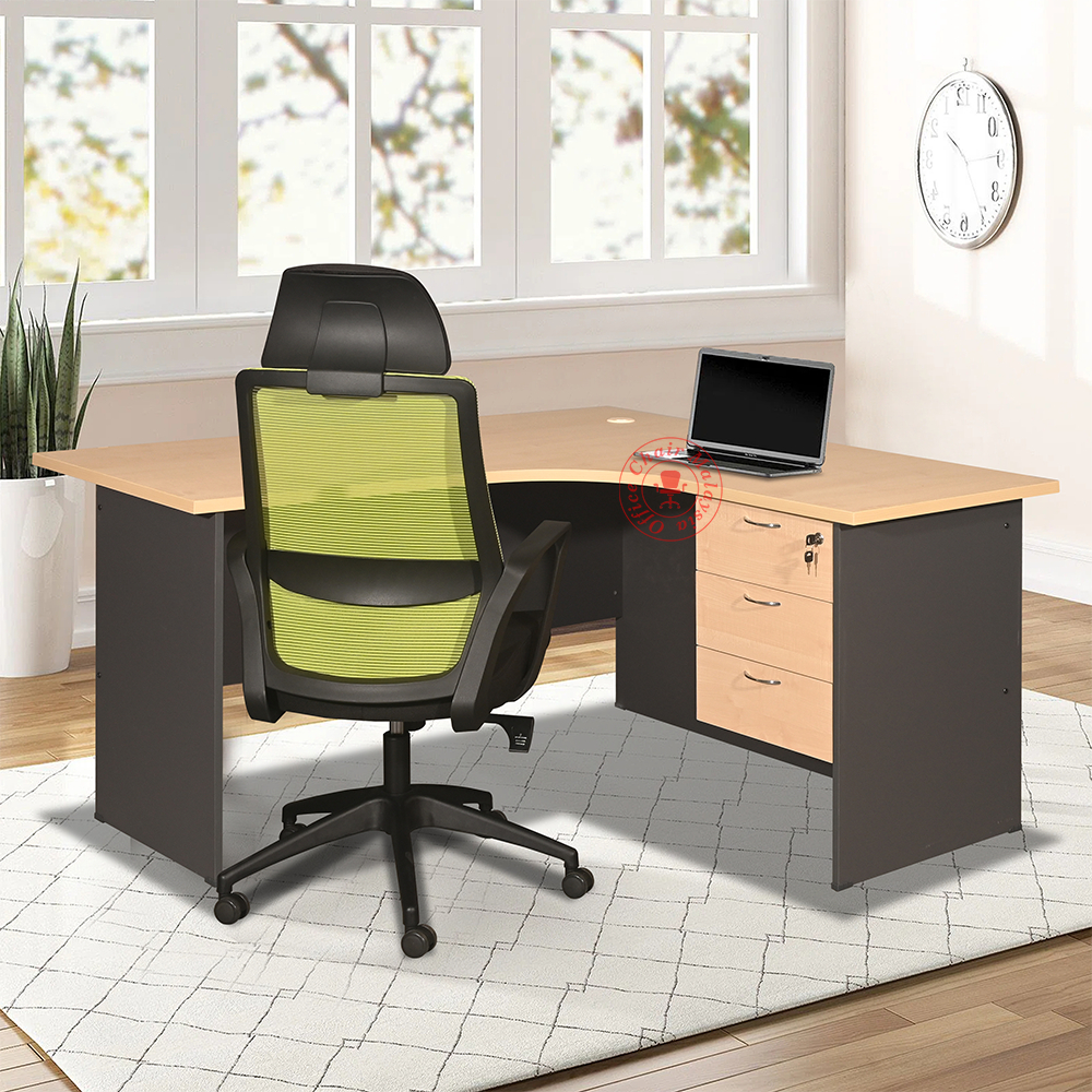 L Shape Table with Fixed Pedestal / Office Desk / Writing Table / Meja ...