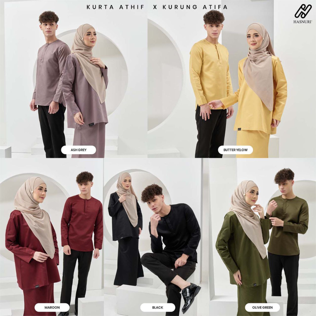 COUPLE SET : KURTA ATHIF & KURUNG ATIFA • ASH GREY • BUTTER YELLOW ...