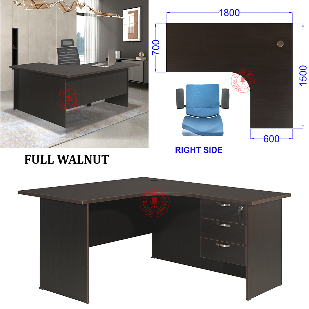 L Shape Table with Fixed Pedestal / Office Desk / Writing Table / Meja ...