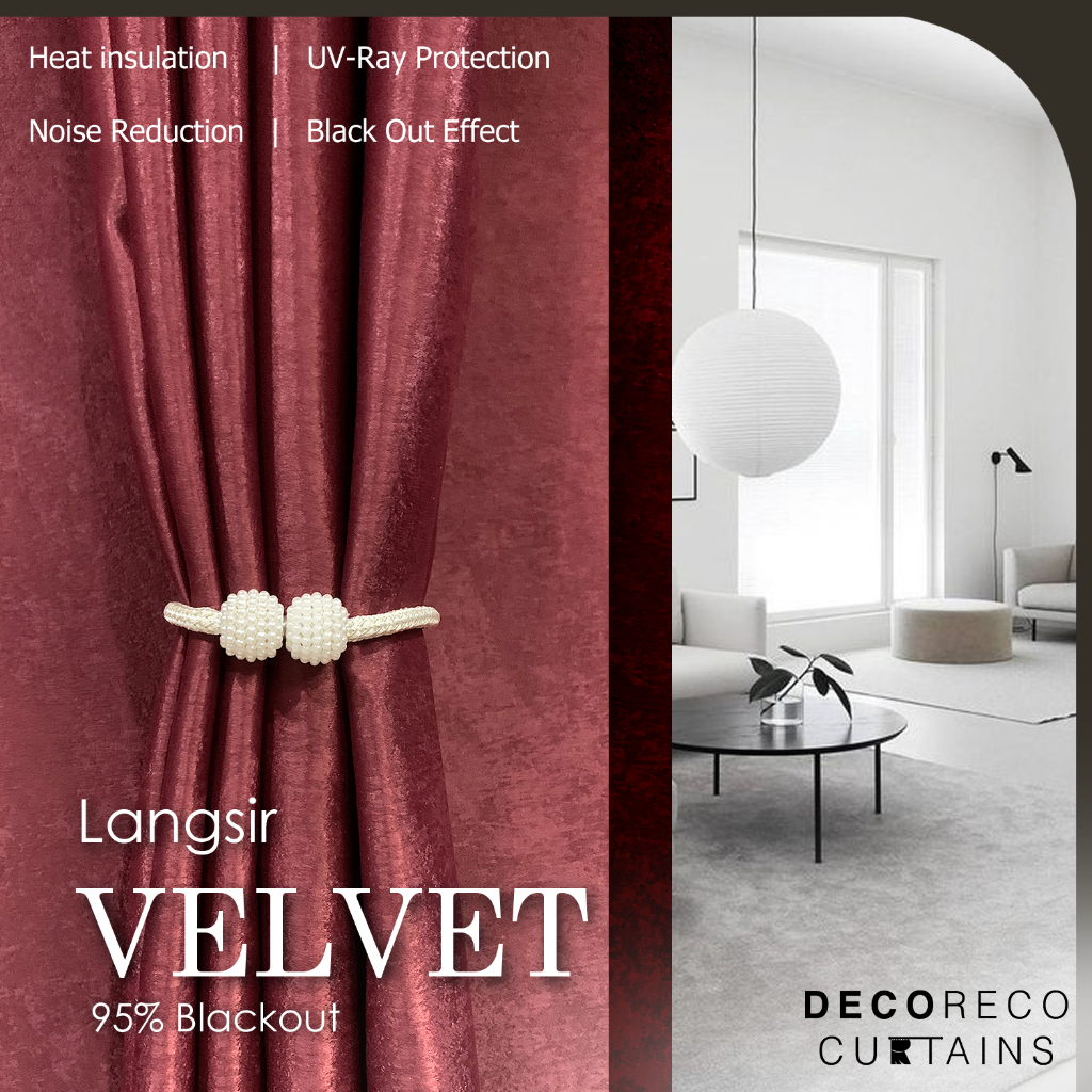9.9Super| Langsir Europe Velvet | 80% Blackout Maroon| Jenis Hook ...