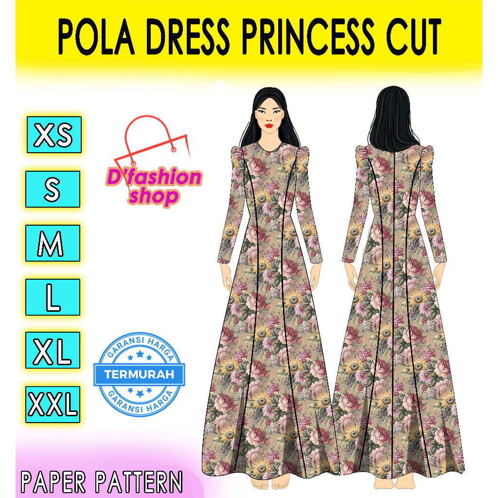 POLA BAJU DRESS PRINCESS CUT LENGAN PUFF | Shopee Malaysia