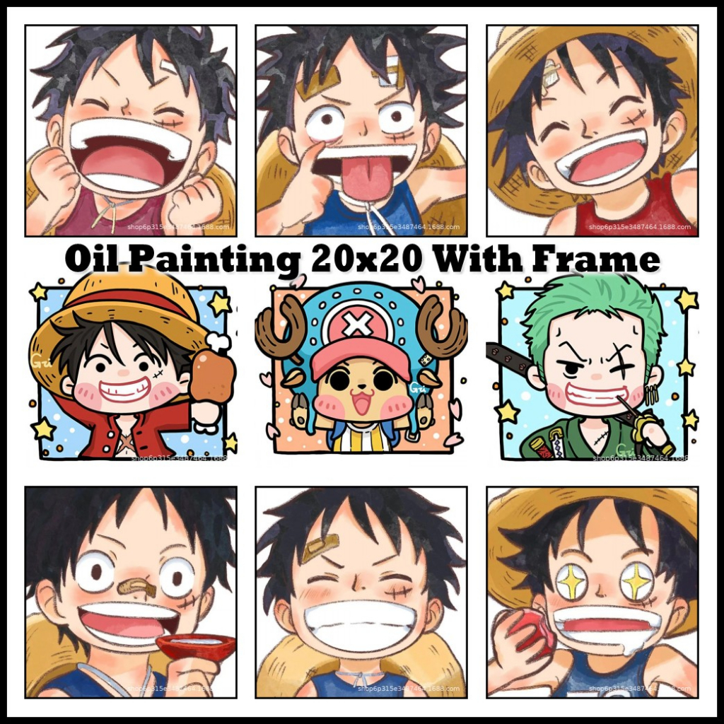 🇲🇾DIY ONE PIECE Anime Digital Oil Paint 20x20cm Canvas Painting By ...