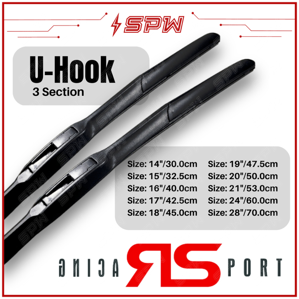 Universal Silicon Wiper Blade (U-Hook)(3 Sections) Rain Boneless Hybrid ...