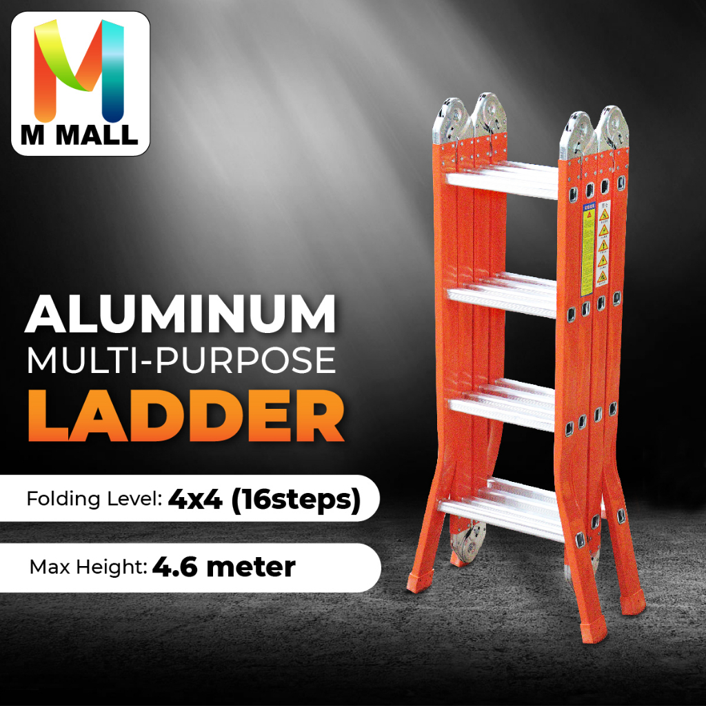 MCPRO Multipurpose Aluminum Ladder 16 Steps Folding Ladder / Tangga 4 ...