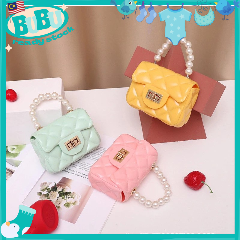 BUBU Ready Stock Kids Jelly Sling Bag Small Pearl Handbag Beg Fesyen ...
