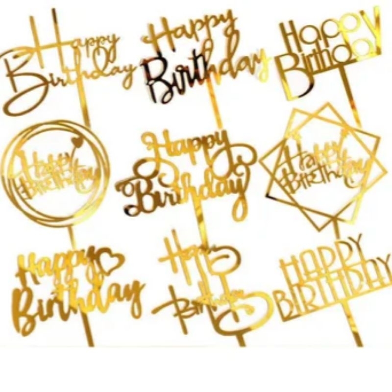 Gold Happy Birthday Cake Toppers Acrylic Cake Decorations Shopee Malaysia
