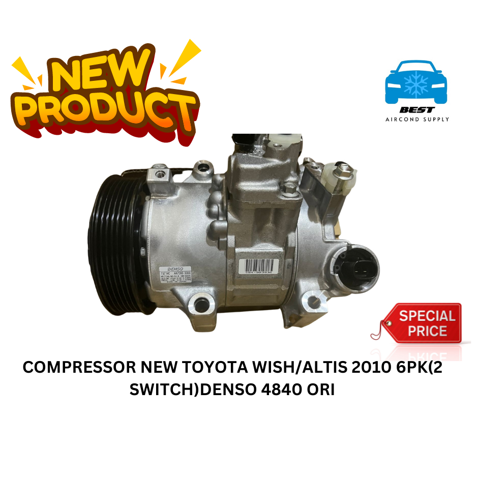 COMPRESSOR NEW TOYOTA WISH/ALTIS 2010 6PK(2 SWITCH)DENSO 4840 ORI ...