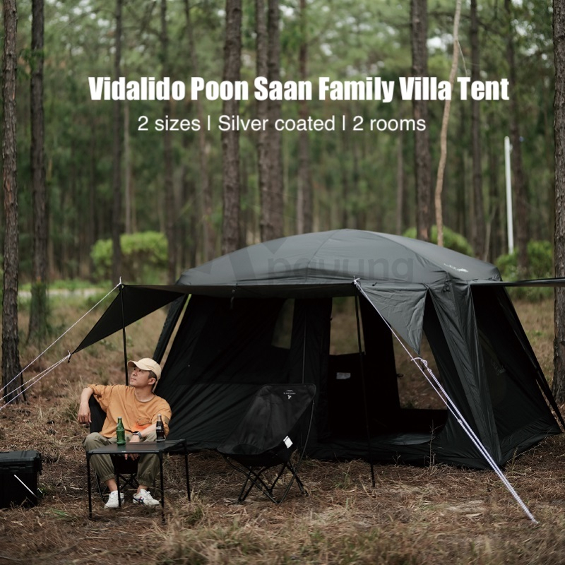 VIDALIDO Poon Saan Villa Family Tent Camping Portable Folding Tent Two Rooms Three Hall Living ...