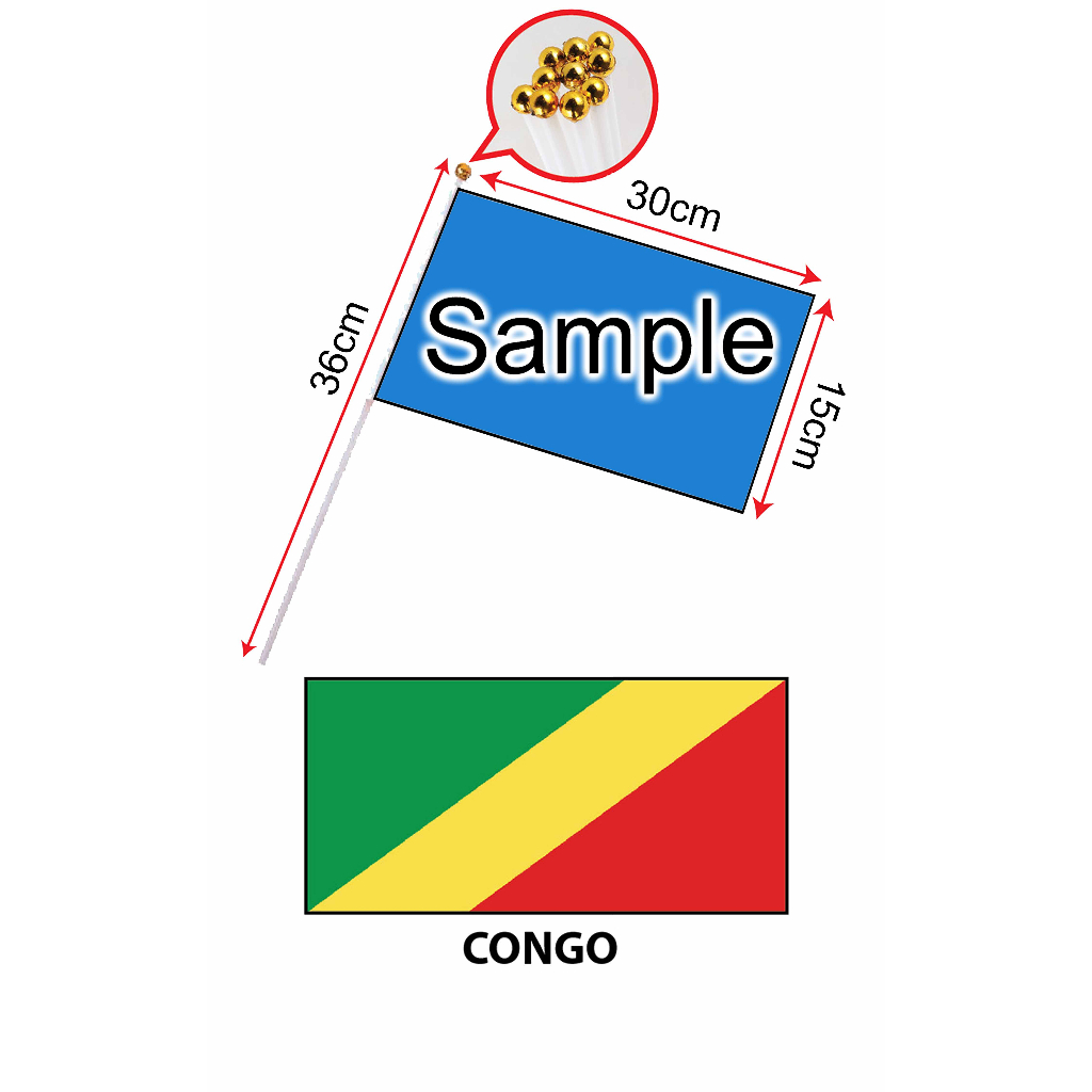Congo Hand Flag With Stick (15x30cm)/ Bendera Tangan Dunia Congo ...