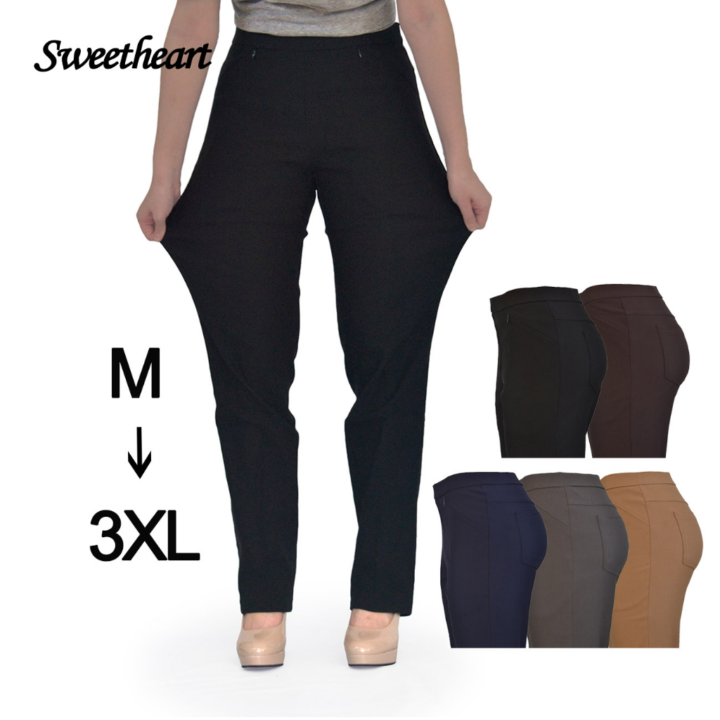 Women Stretch Zip Pocket Pants Seluar Perempuan Slack Wanita Kerja M to ...