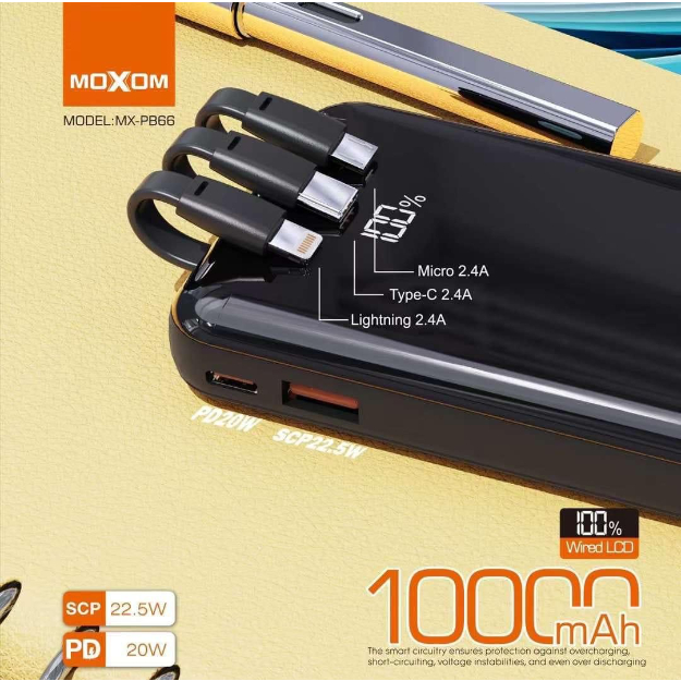 MOXOM MX-PB66 10000mAh PD 20W FAST CHARGE POWER BANK WITH 3 CABLE ...
