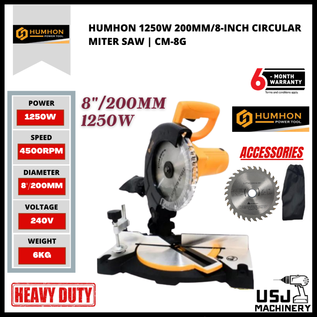 HUMHON 1250W 200mm/8-inch Circular Miter Saw CM-8G - Included Wood ...