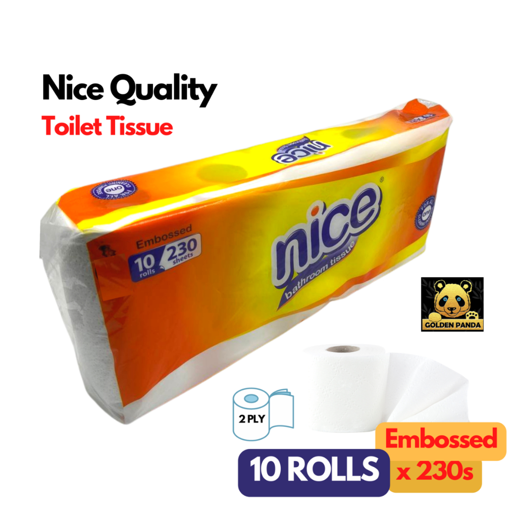 NICE Toilet Tissue Roll 2 Ply / 230 Sheets 100% virgin Pulp – 10 Rolls ...