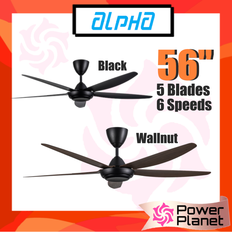 Alpha 56" Ceiling Fan CX8-5B/56 5 Blades 6 Speed (Black / Wallnut ...