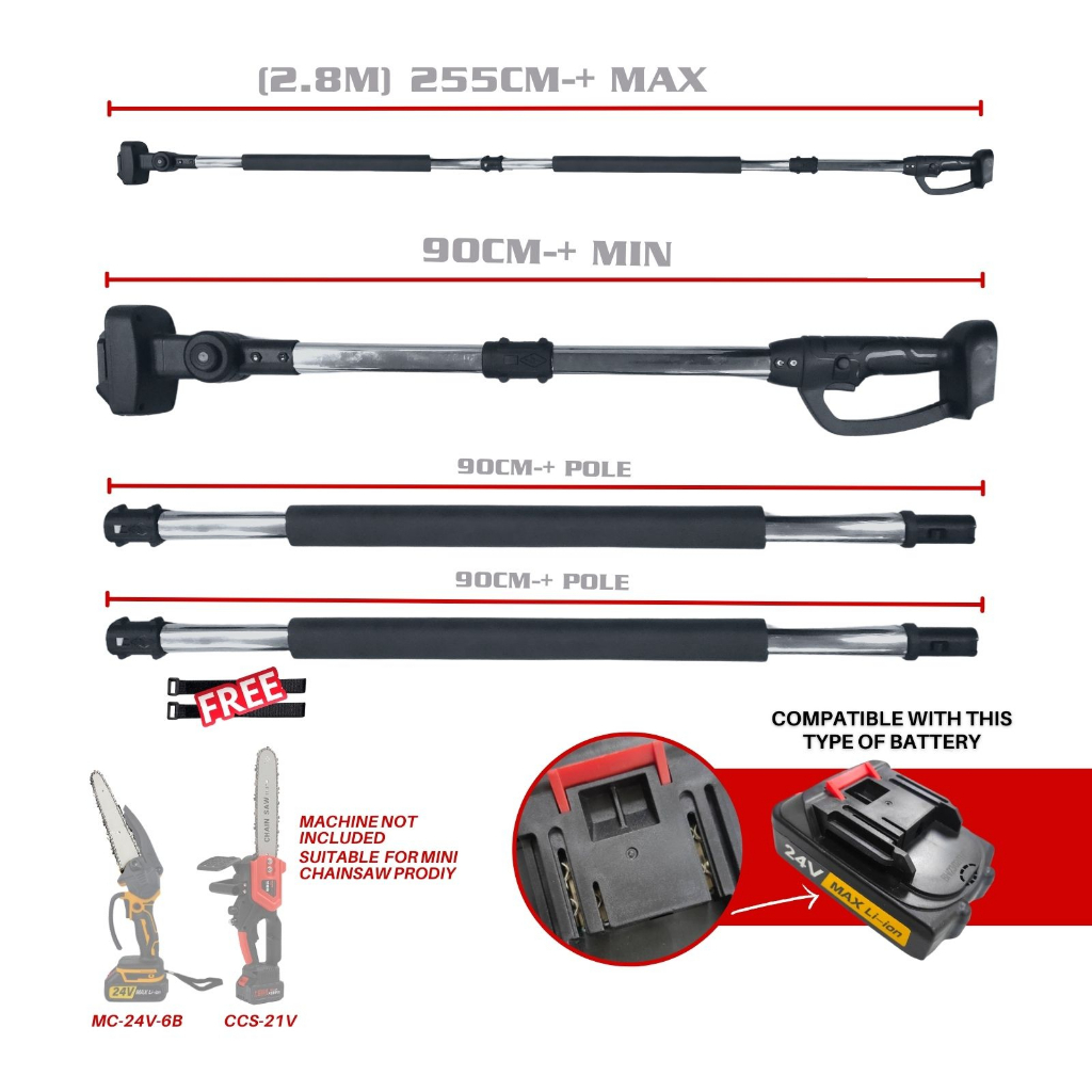 2.8M Cordless Branch Cutter Li-ion Battery Telescoping Pole Extendable ...