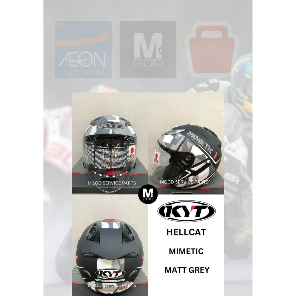 YWHL0021 KYT HELMET MIMETIC MATTE GREY KYT HELLCAT KYT HELMET OPEN FACE ...