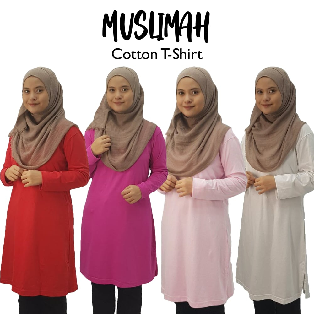 Women Plain Premium Cotton Muslimah Blouse Shirts Casual Long Sleeved ...