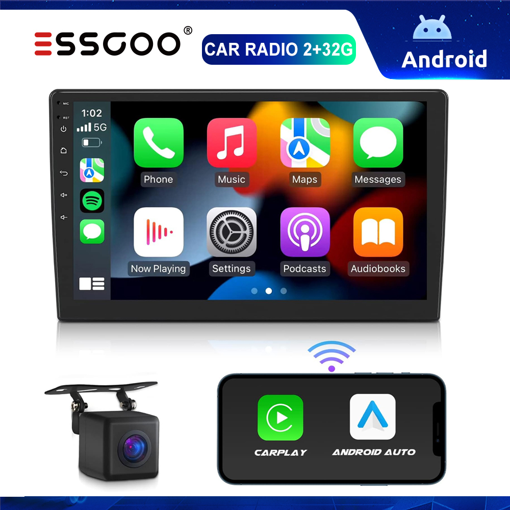 ESSGOO 2+32GB Carplay Android Car Player 10.1" IPS Touch Screen With WiFi GPS Bluetooth FM 2 Din ...