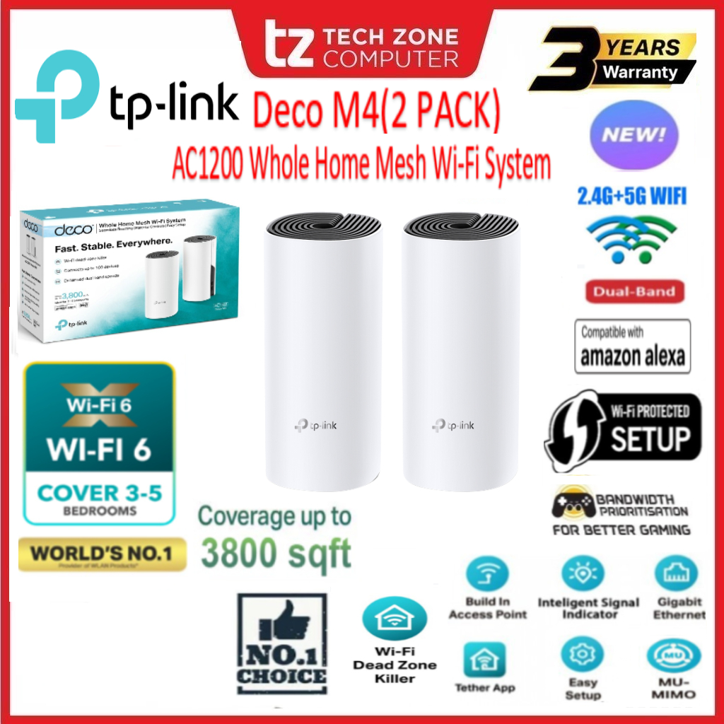 TP-Link AC1200 Deco M4 (2-Pack) Whole Home Mesh Wi-Fi System | Shopee ...