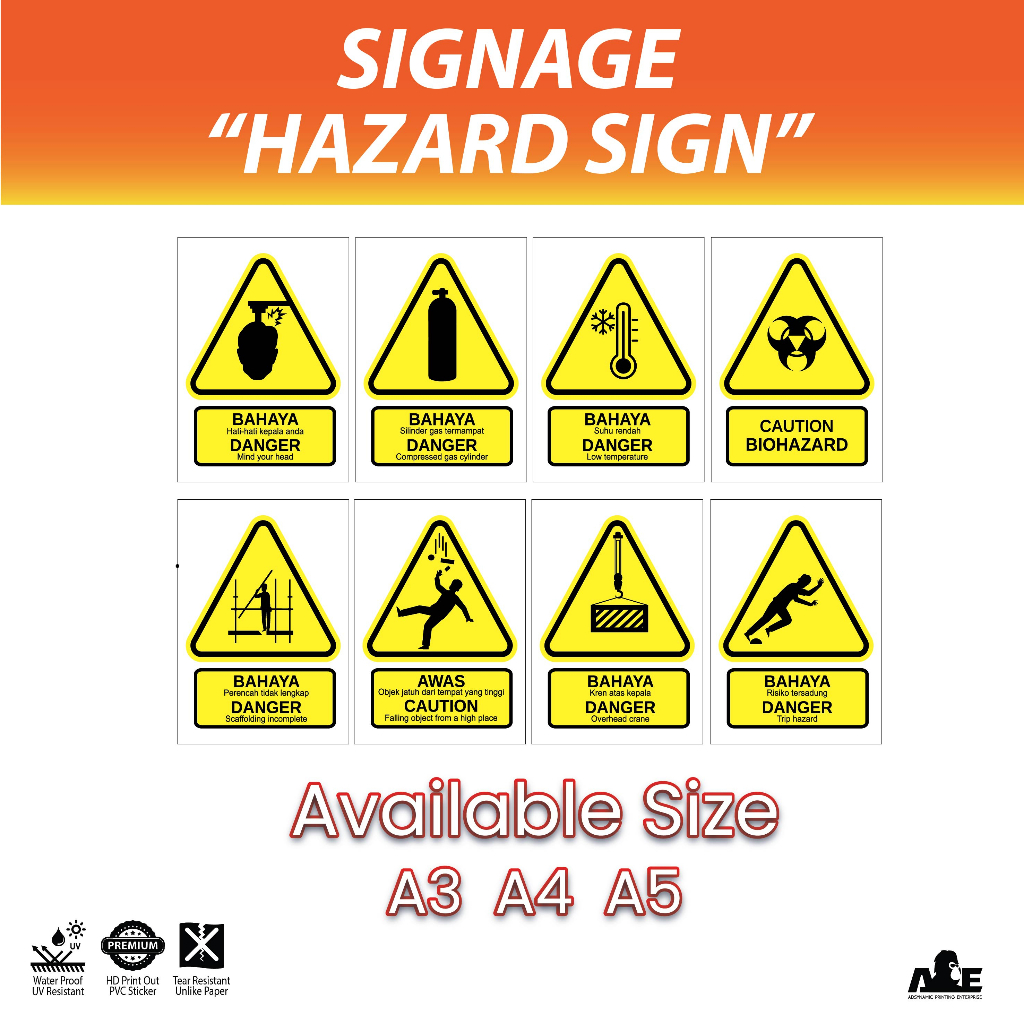 Hazard Sign | Mind Your Head | Compressed Gas | Low Temperature ...