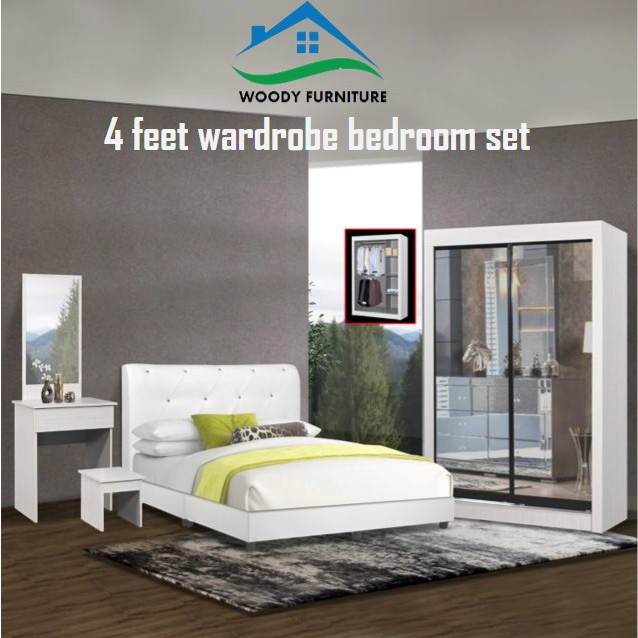 4ft wardrobe with mirror design bedroom set / set bilik tidur almari 4 ...