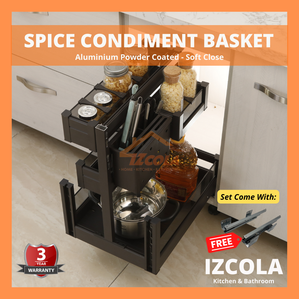 Spice Condiment Pull Out Basket storage / Knife and Bottles Organizer ...