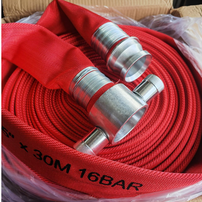2 1/2'' (65mm) HYDRANT CANVAS RED HOSE C/W COUPLING / BOMBA HOSE 16BAR ...