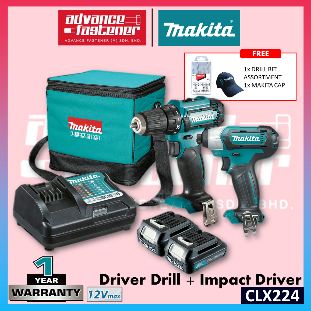 MAKITA CLX224 / CLX224X1 12Vmax Cordless Combo Set ( DF333 Driver Drill / TD110 Impact Driver ...