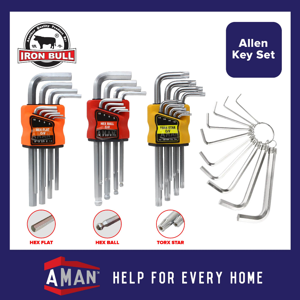 IRON BULL 9pcs CrV Allen Key Set Hex Key Hex Flat Hex Ball Torx Star ...