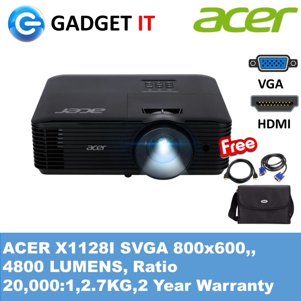 ACER X1128I SVGA 4800 LUMENS DLP WIRELESS PROJECTOR WITH HDMI, VGA PORT ...