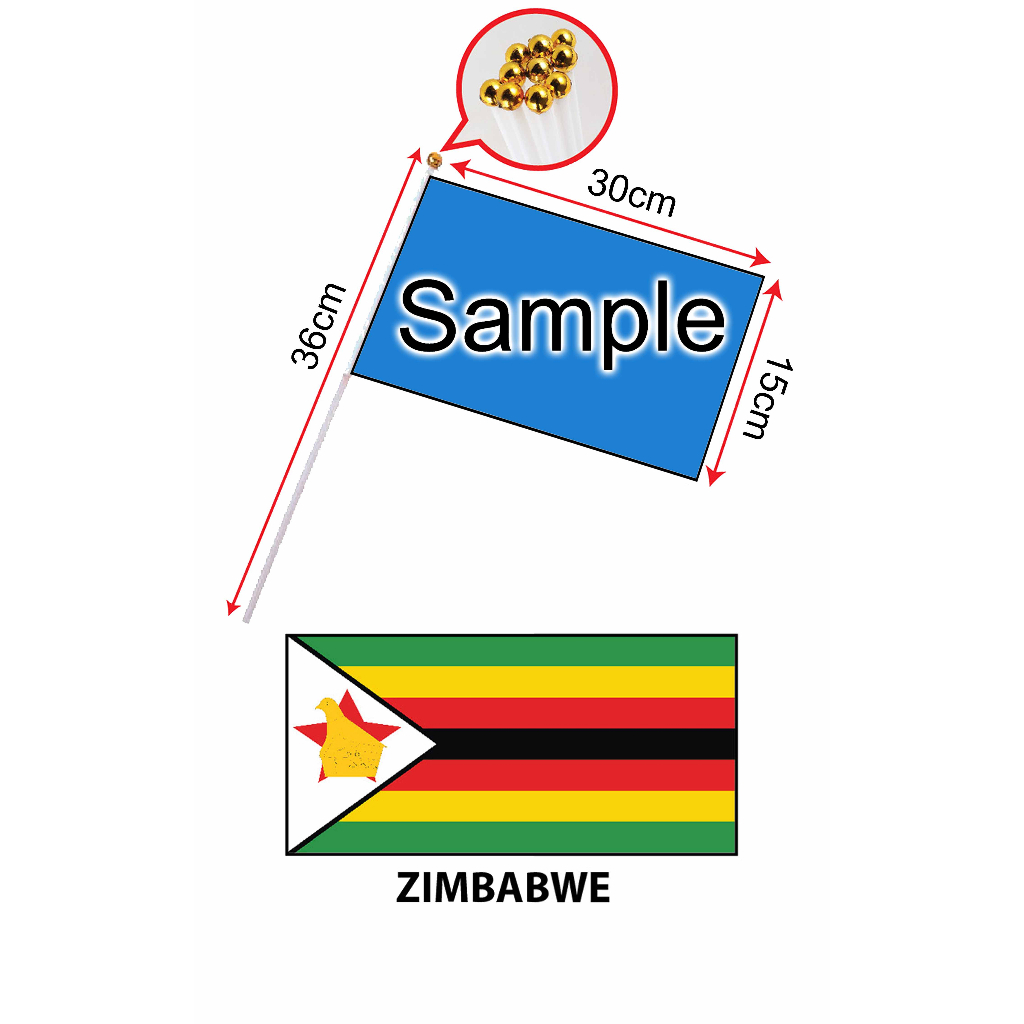 Zimbabwe Hand Flag With Stick (15x30cm)/ Bendera Tangan Dunia Zimbabwe ...