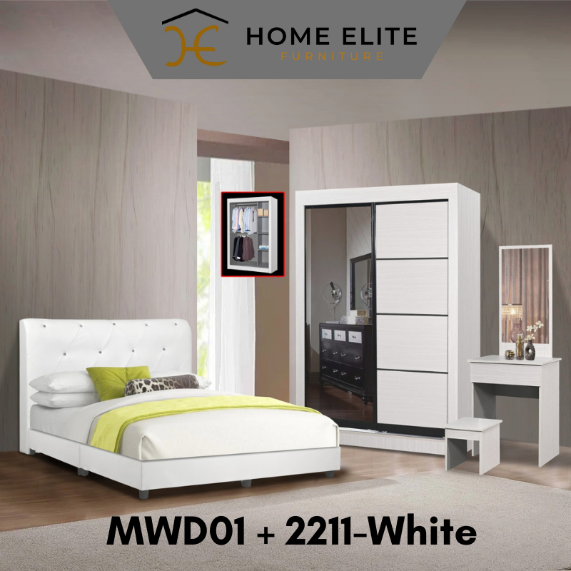 Home Elite Bedroom Set Sliding Door Wardrobe Queen Bedframe Bedside ...