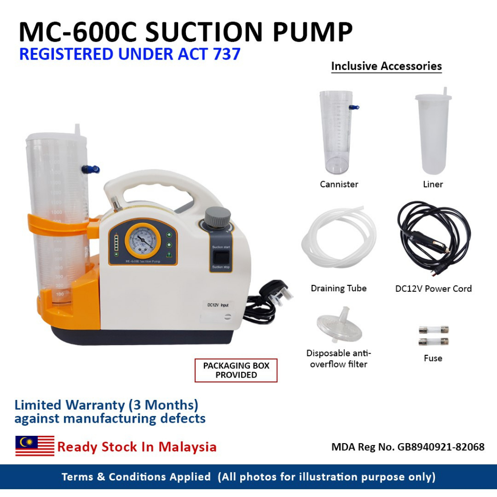 [𝐌𝐃𝐀 𝐀𝐏𝐏𝐑𝐎𝐕𝐄𝐃] MC-600C Portable Suction Pump Without Trolley | Medical ...