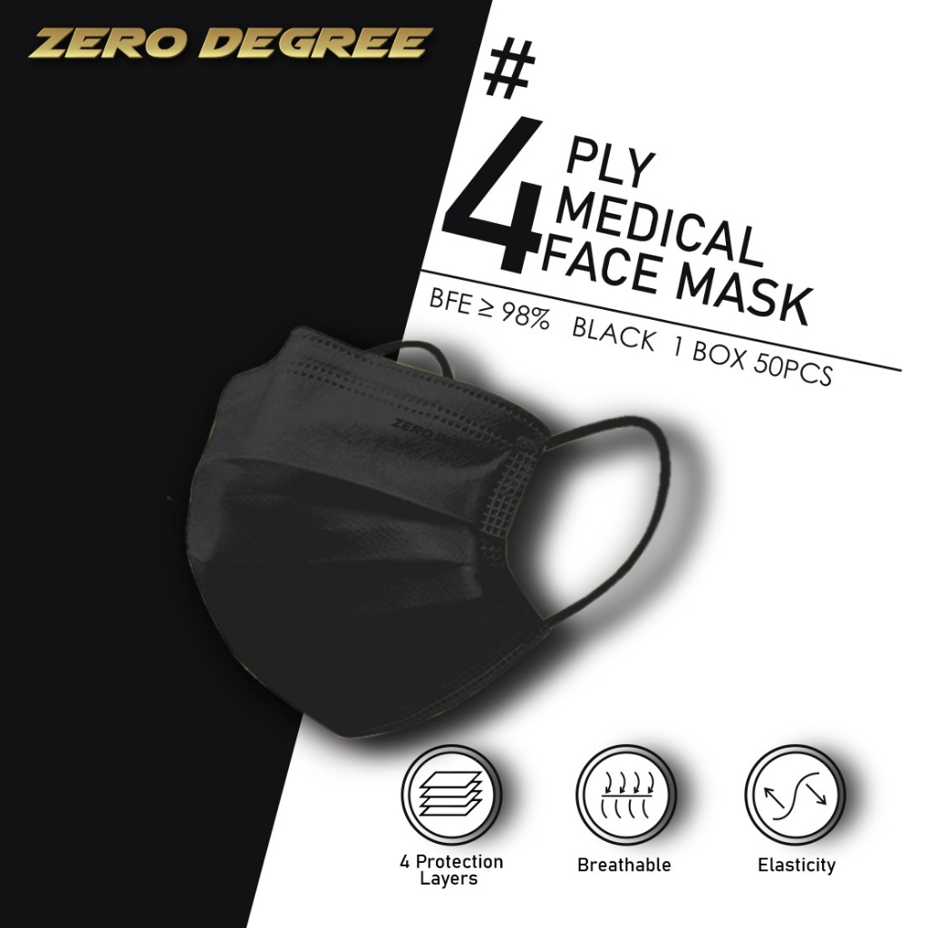 50pcs Full Black colour 3ply Face Mask 4ply Medical Disposable Mask ...